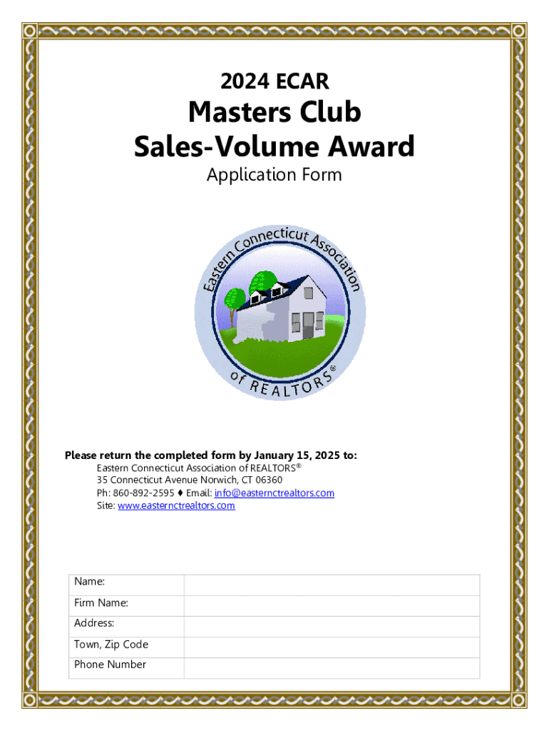 Fillable Online 2024 Ecar Masters Club Sales-volume Award Application Fax Email Print - pdfFiller
