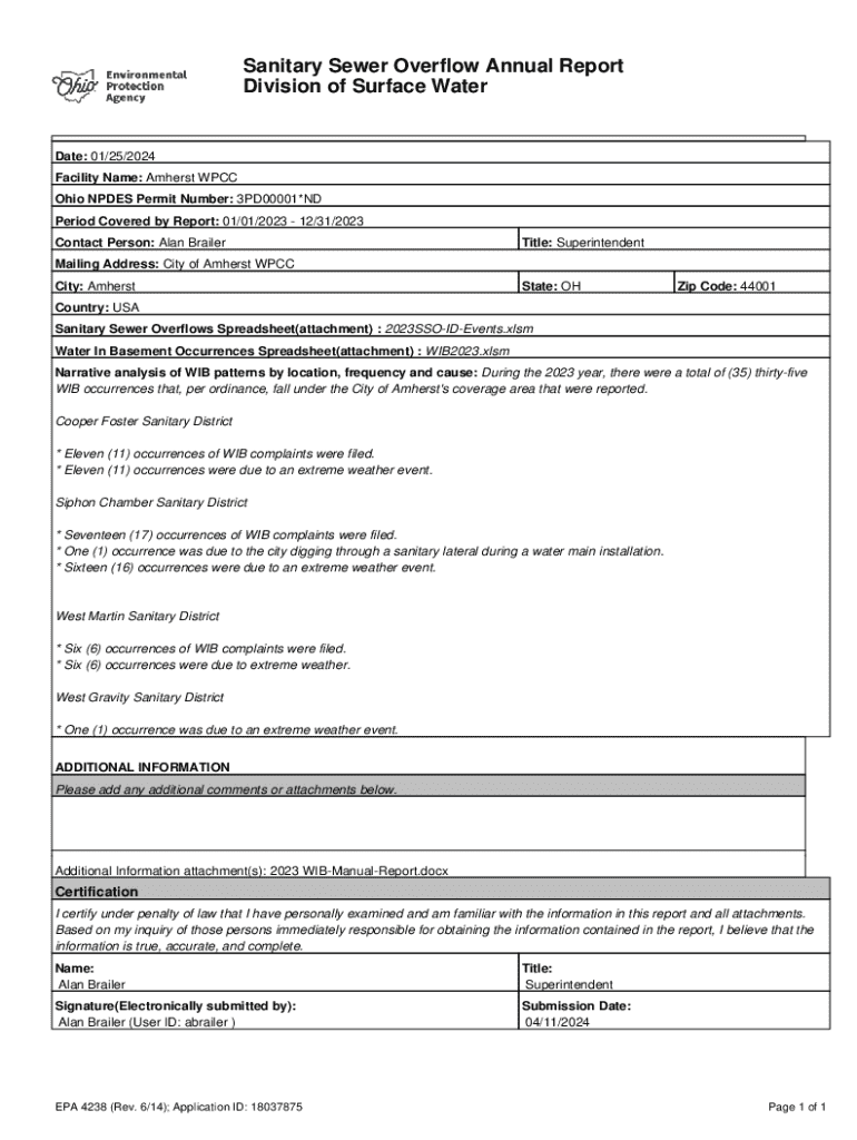 Fillable Online Sanitary Sewer Overflow Annual Report Fax Email Print ...