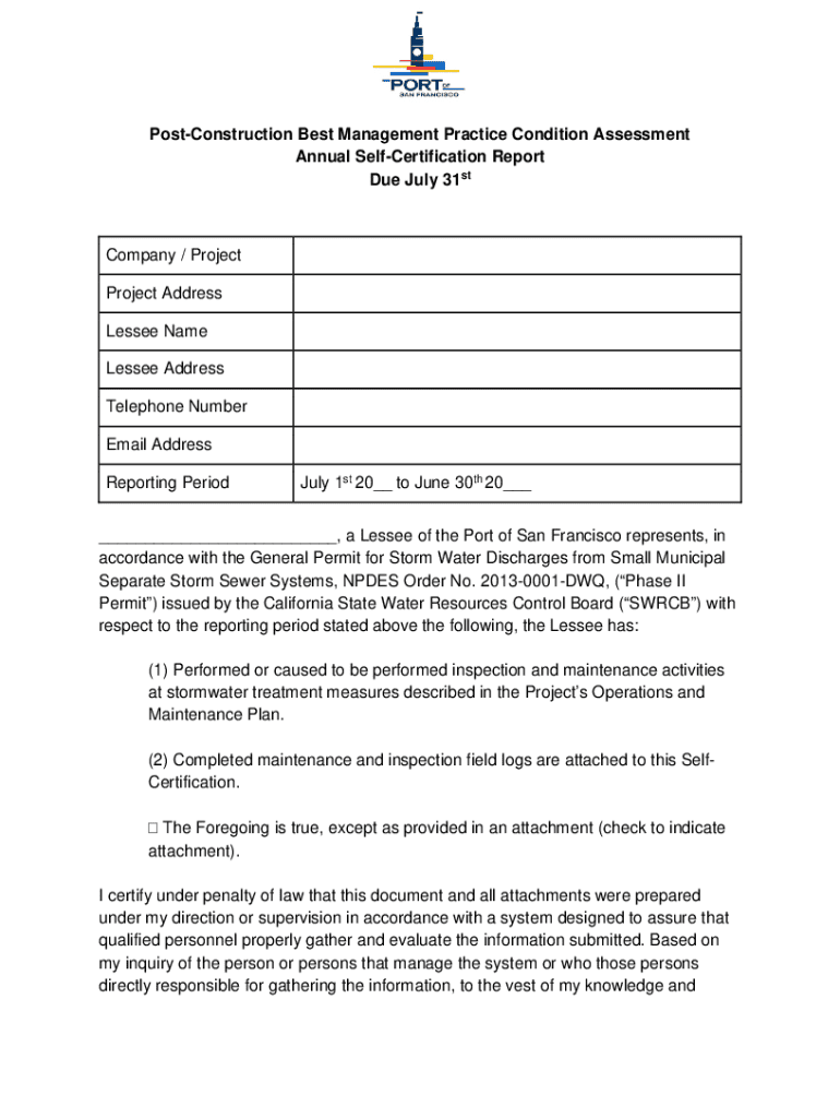 Fillable Online Post-construction Best Management Practice Condition ...