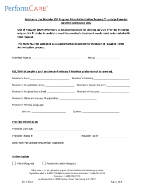 Fillable Online Substance Use Disorder Iop Program Prior Authorization ...