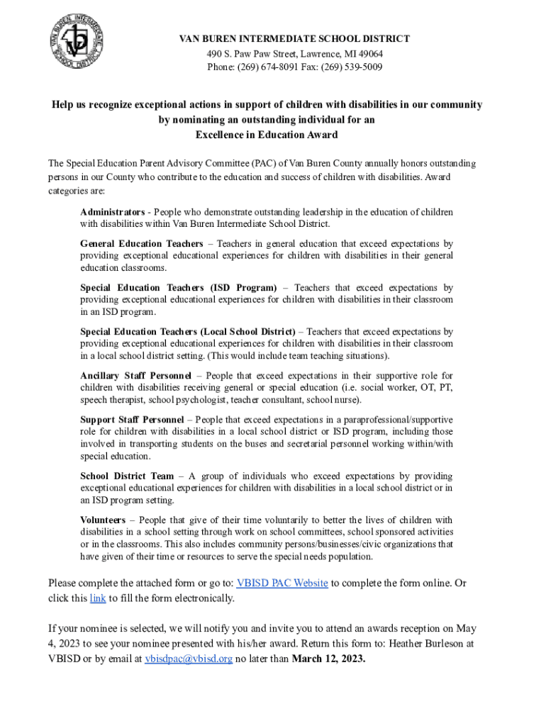 Fillable Online Excellence in Education Award Nomination Fax Email Print - pdfFiller