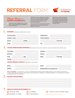 Fillable Online Referral Form for Strength Potential Fax Email Print - pdfFiller