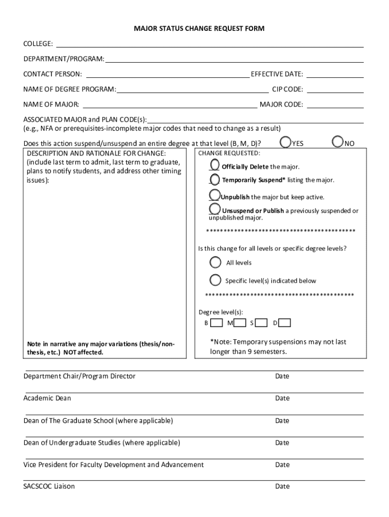 Fillable Online Major Status Change Request Fax Email Print - pdfFiller