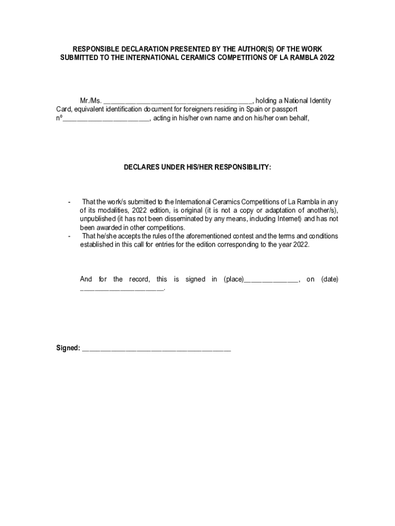 Fillable Online Declaration of Originality and Acceptance of Contest ...