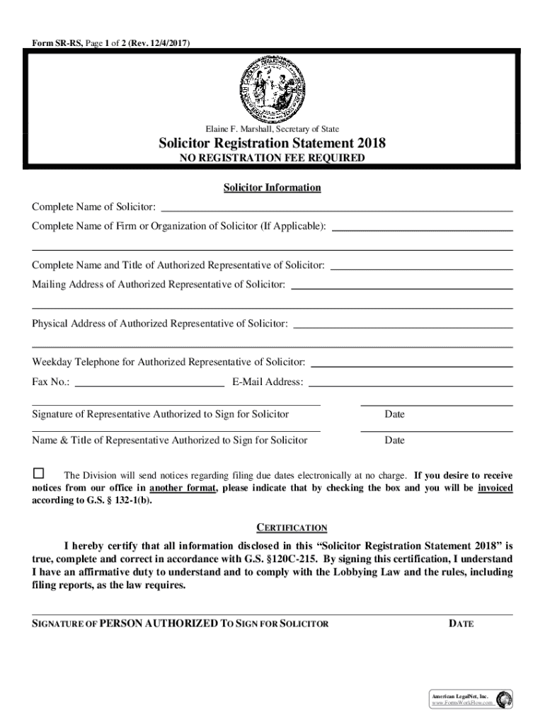 Fillable Online Solicitor Registration Statement 2018 Fax Email Print ...