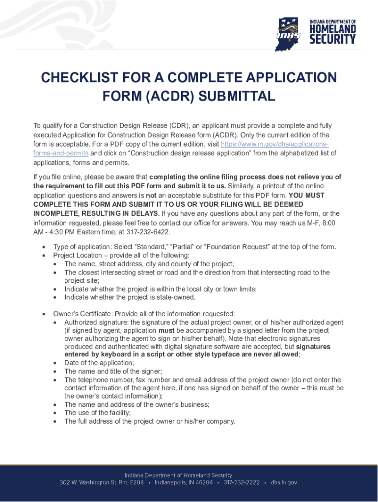 Fillable Online Checklist for a Complete Application for Construction Design Release Fax Email ...