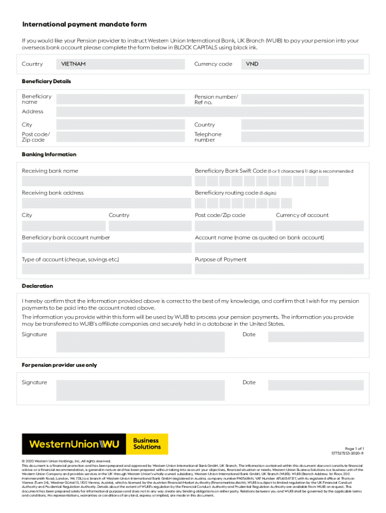 Fillable Online International Payment Mandate for Pension Provider Fax Email Print - pdfFiller
