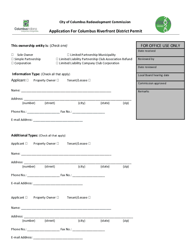 Fillable Online Columbus Riverfront District Permit Application Fax ...