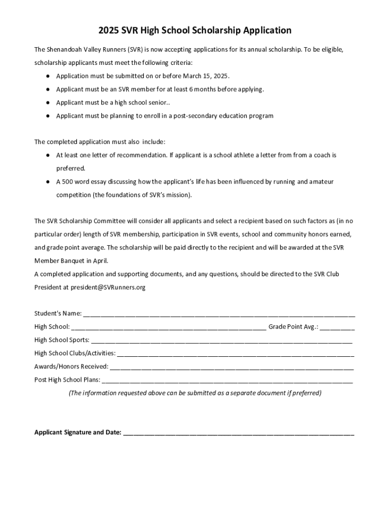 Fillable Online Svr High School Scholarship Application Fax Email Print ...