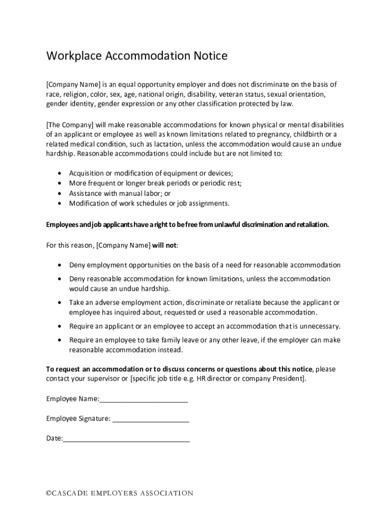 Fillable Online Workplace Accommodation Notice Fax Email Print - pdfFiller