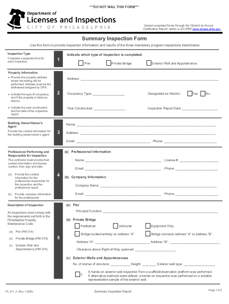 Fillable Online Summary Inspection Report Fax Email Print - pdfFiller