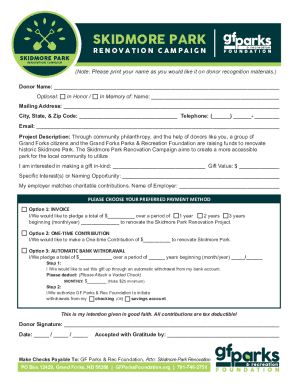 Fillable Online Skidmore Park Renovation Campaign Donor Form Fax Email ...