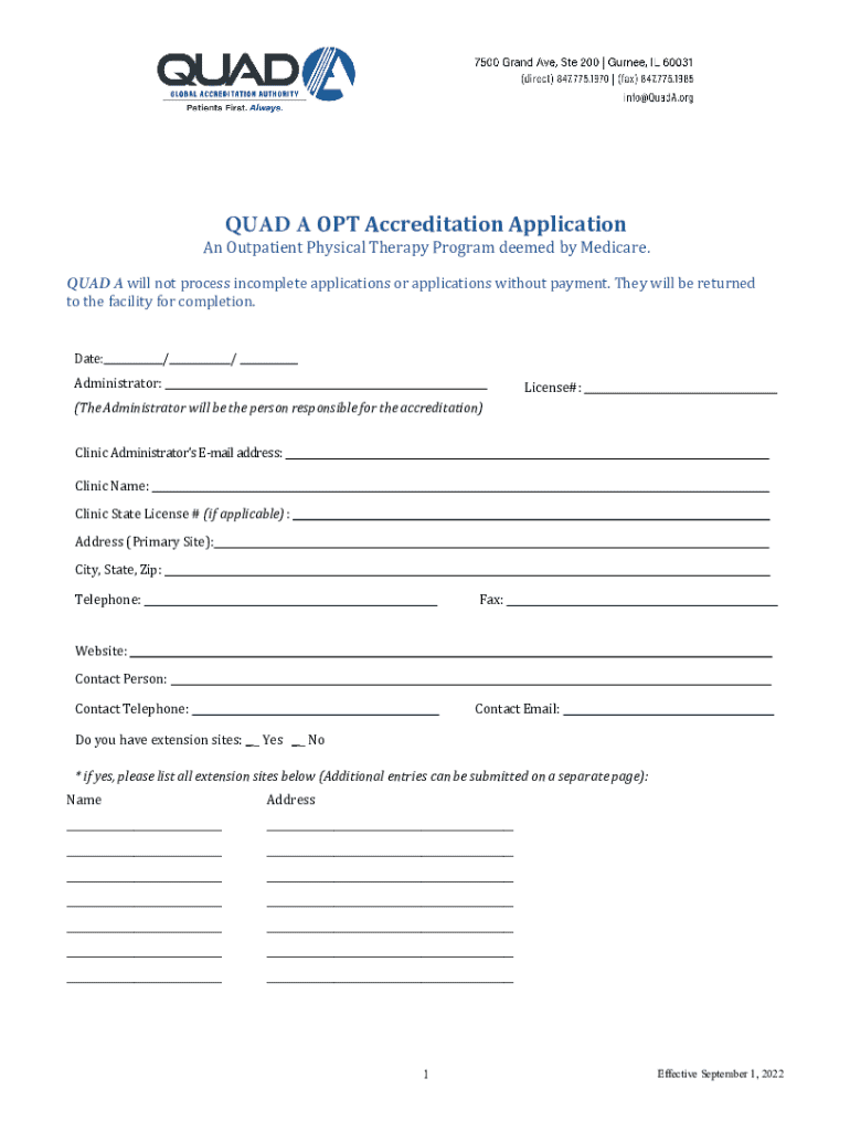 Fillable Online Quad a Opt Accreditation Application Fax Email Print - pdfFiller