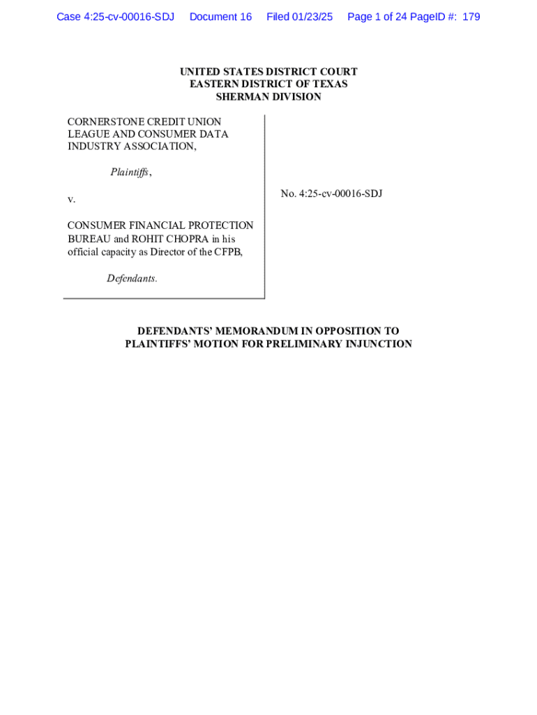 Fillable Online Defendants’ Memorandum in Opposition to Plaintiffs’ Motion for Preliminary ...