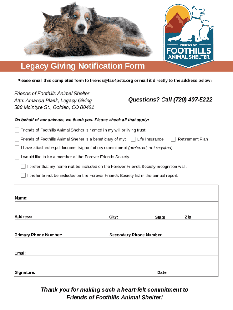 Fillable Online Legacy Giving Notification Fax Email Print - pdfFiller