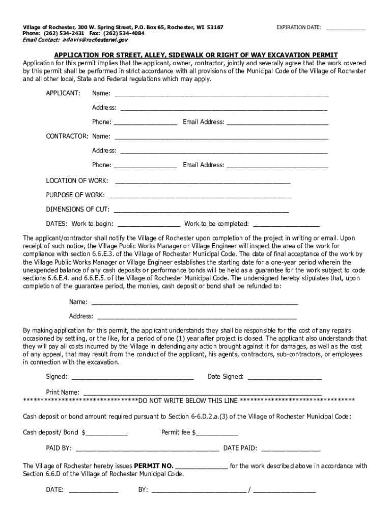 Fillable Online Excavation Permit Application Fax Email Print - pdfFiller