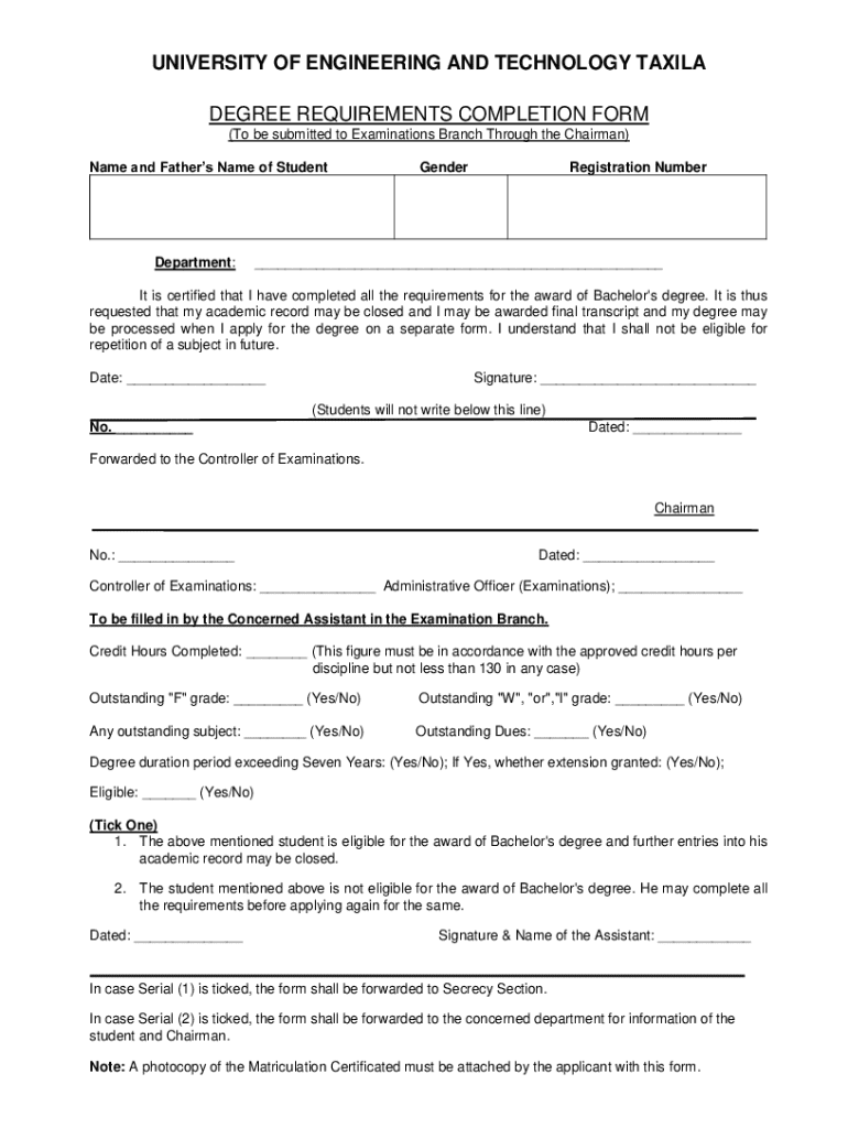 Fillable Online Bachelor's Degree Completion Form Fax Email Print ...