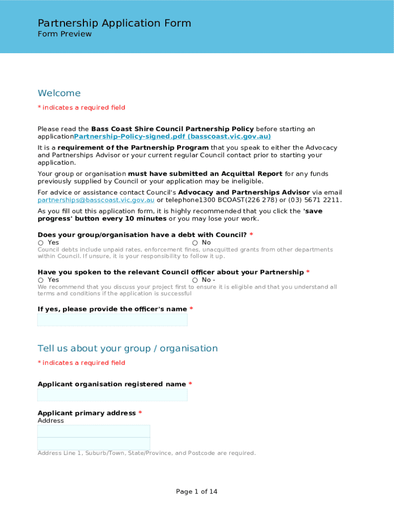 Fillable Online Bass Coast Shire Council Partnership Application Fax Email Print - pdfFiller