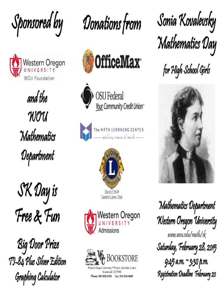 Fillable Online Sonia Kovalevsky Mathematics Day Registration Fax Email ...