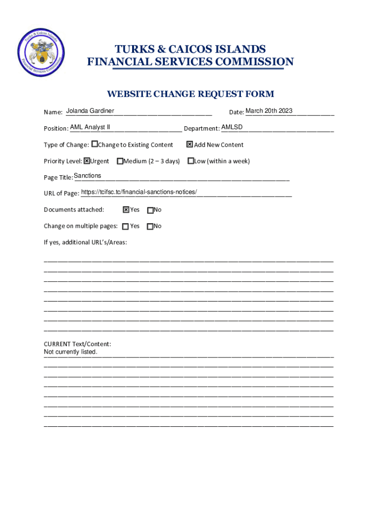 Fillable Online Financial Services Commission Website Change Request Fax Email Print - pdfFiller