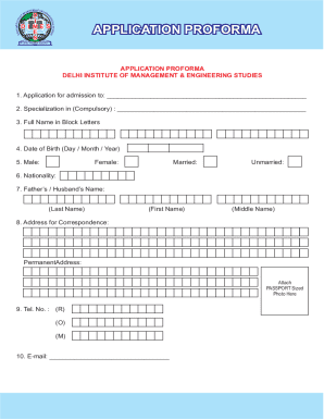 Fillable Online Application Proforma - Delhi Institute of Management ...
