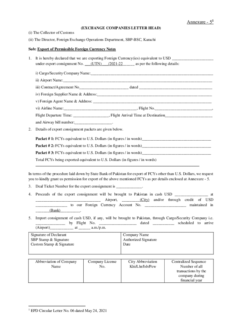 Fillable Online Export of Permissible Foreign Currency Notes Fax Email ...