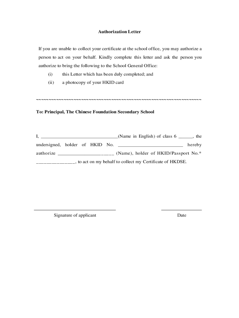 Fillable Online Authorization Letter for Certificate Collection Fax Email Print - pdfFiller