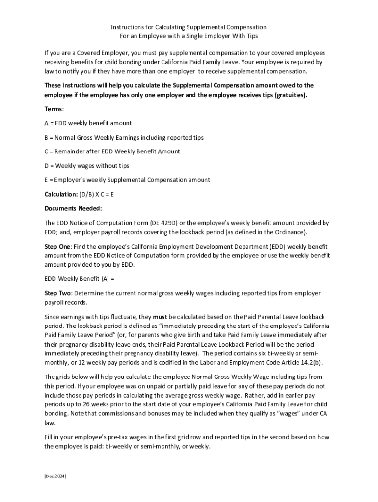 Fillable Online Calculating Supplemental Compensation for Employees ...