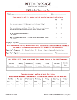 Fillable Online Covid-19 Staff Screening Tool Fax Email Print - pdfFiller