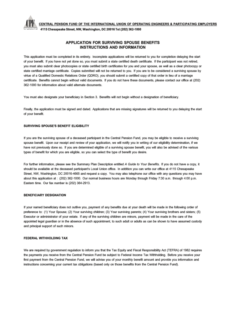 Fillable Online Application for Surviving Spouse Benefits Fax Email ...