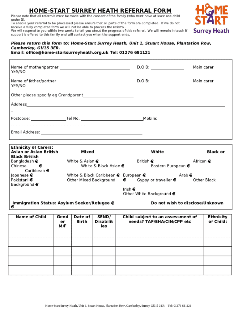 Home-start Surrey Heath Referral Doc Template | pdfFiller