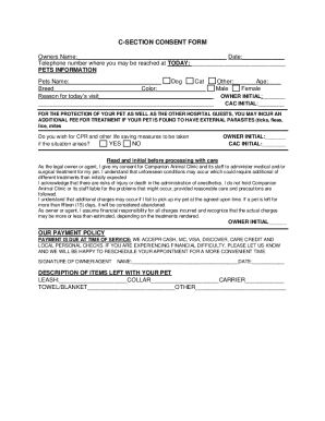 Fillable Online C-section Consent Form for Companion Animals Fax Email ...