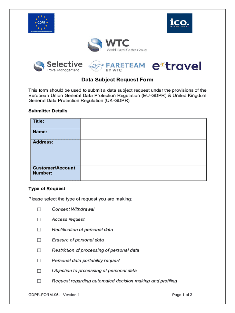 Fillable Online Data Subject Request Form Under Eu-gdpr & Uk-gdpr Fax Email Print - pdfFiller