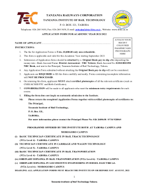 Fillable Online Tanzania Institute of Rail Technology Application Form ...