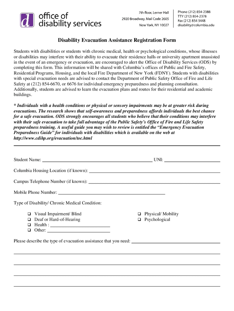 Fillable Online Disability Evacuation Assistance Registration Fax Email ...