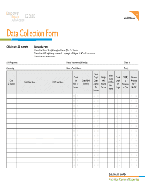 Fillable Online Data Collection Form for Children 0 - 59 Months Fax ...