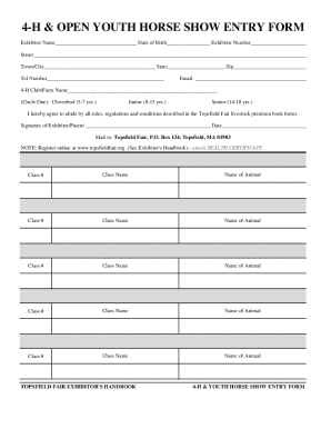 Fillable Online 4-h & Open Youth Horse Show Entry Form Fax Email Print ...