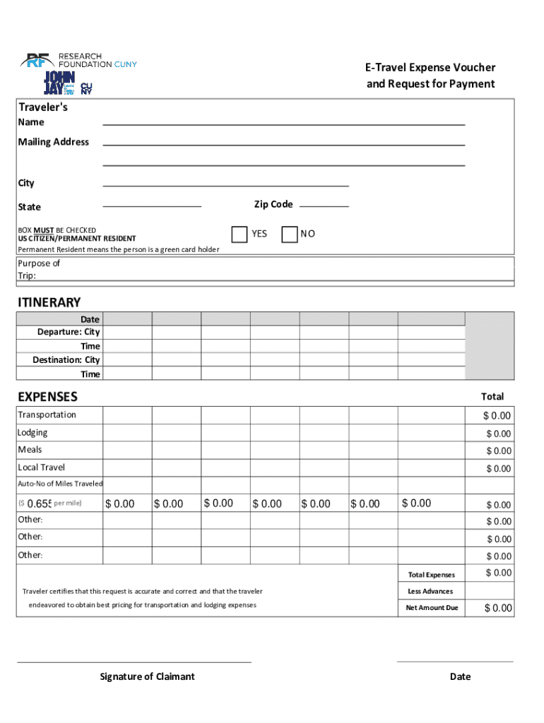 Fillable Online E-travel Expense Voucher and Request for Payment Fax ...