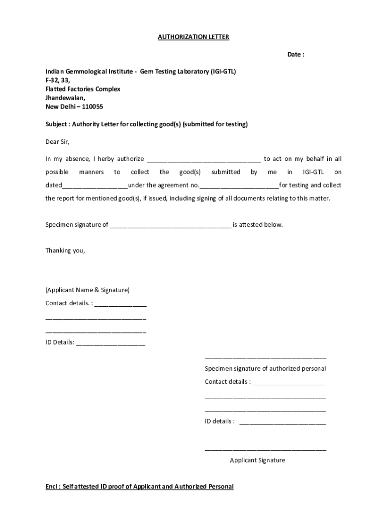 Fillable Online Authority Letter for Collecting Goods Fax Email Print - pdfFiller