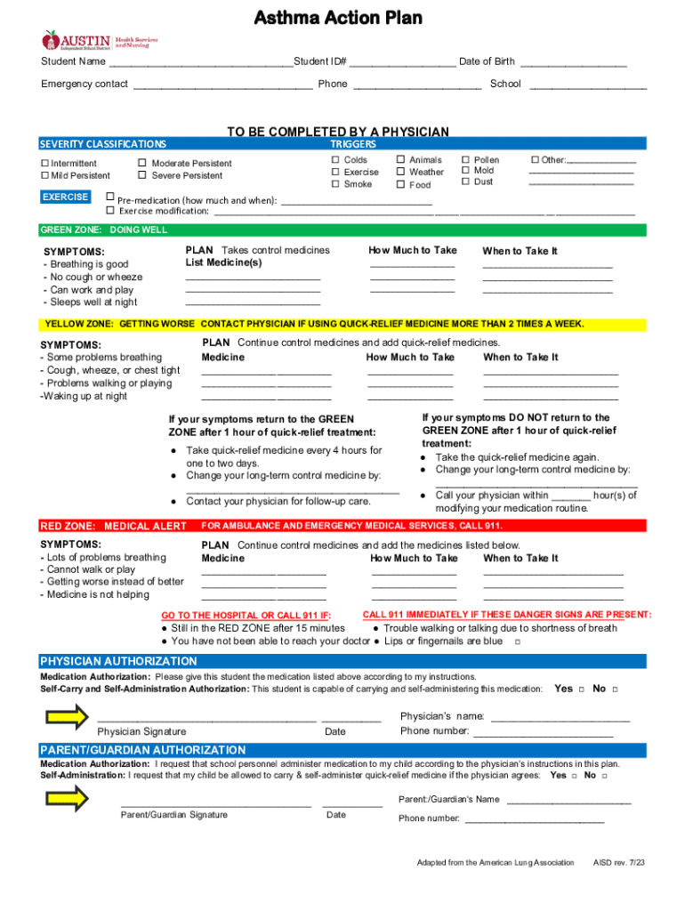 Fillable Online Asthma Action Plan Fax Email Print - pdfFiller