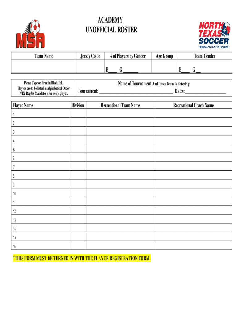 Fillable Online Unofficial Roster Fax Email Print - pdfFiller