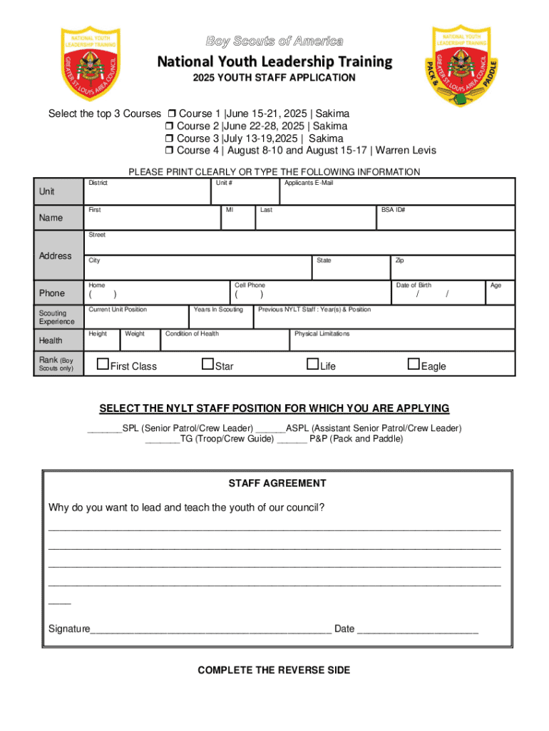 Fillable Online National Youth Leadership Training 2025 - Scouting ...