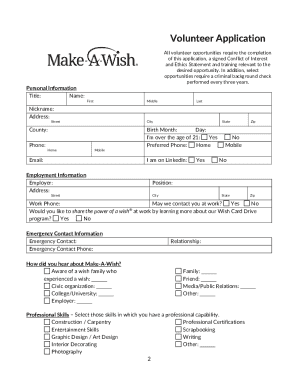 Fillable Online Make-a-wish Volunteer Application Fax Email Print ...