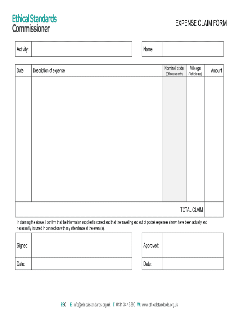 Fillable Online Expense Claim Form Fax Email Print - pdfFiller