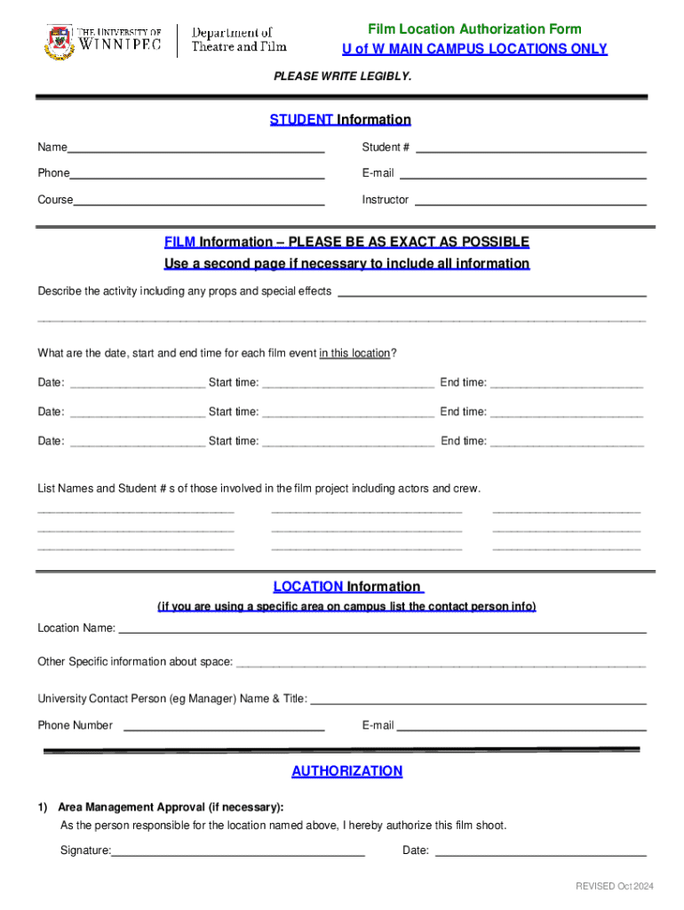 Fillable Online Film Location Authorization Form - U of W Main Campus ...