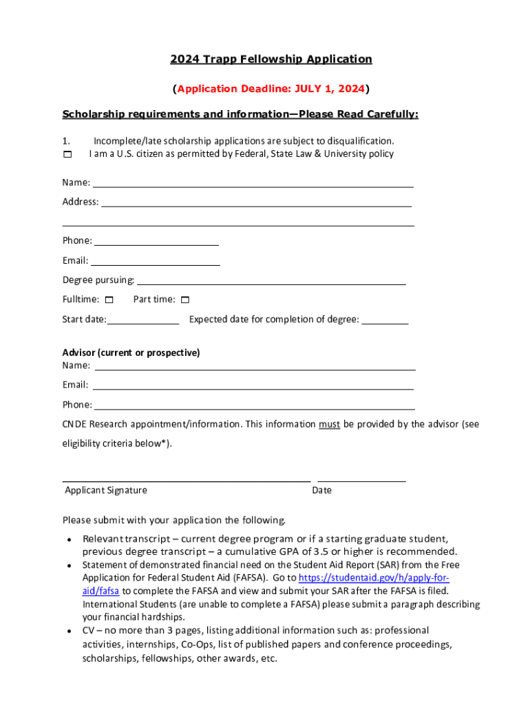 Fillable Online 2024 Trapp Fellowship Application Fax Email Print - pdfFiller