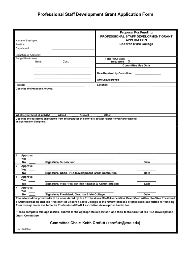 Fillable Online Professional Staff Association Development Grant Guidelines and Procedures Fax ...