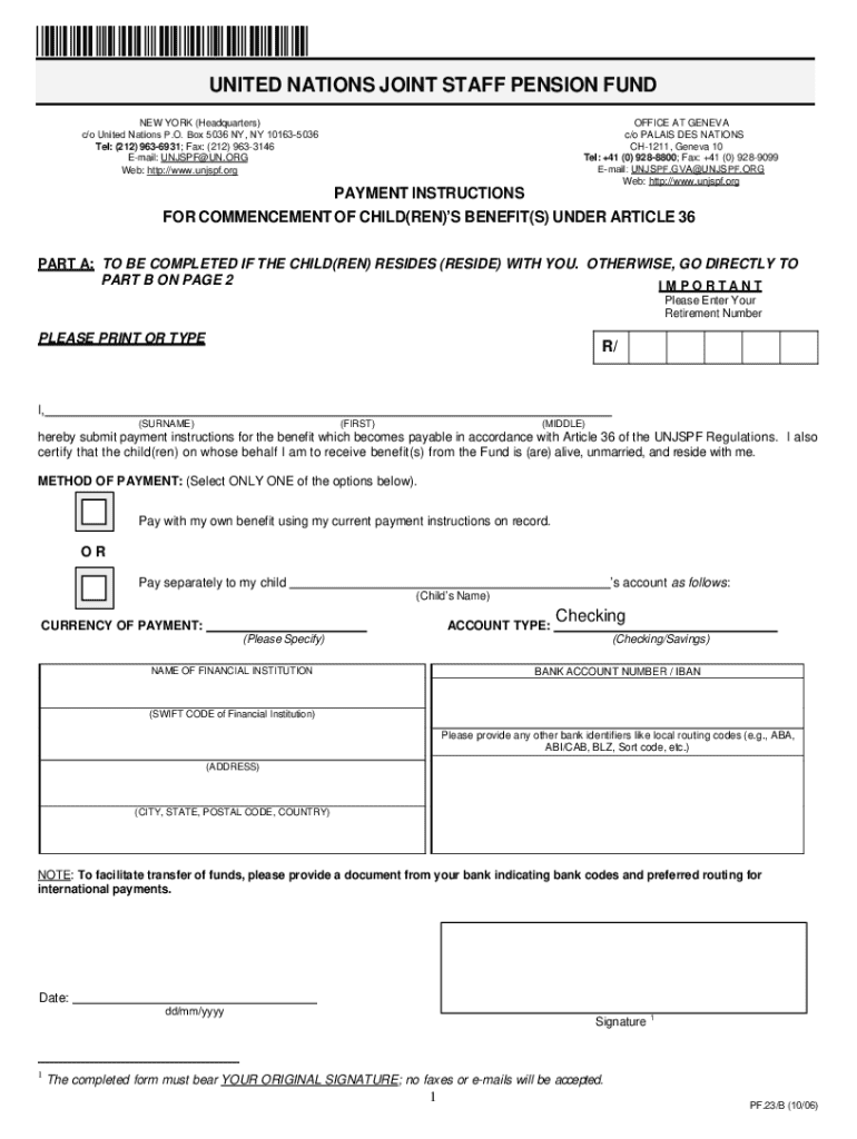 Fillable Online United Nations Joint Staff Pension Fund – Payment ...