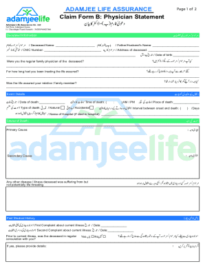 Fillable Online Adamjee Life Assurance Claim Form B Fax Email Print ...