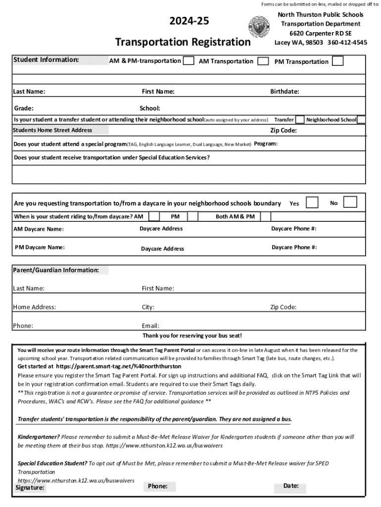 Fillable Online 2024-25 Transportation Registration Fax Email Print ...